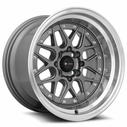 15x9 Vors VR7 4x98 +0 Gun Metal Machine Chrome Rivet Wheels (Set of 4 ...