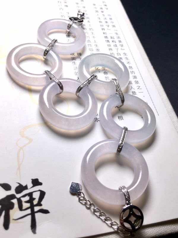 Certified Rich Translucent white jade bracelet with diamond - Elegent ...