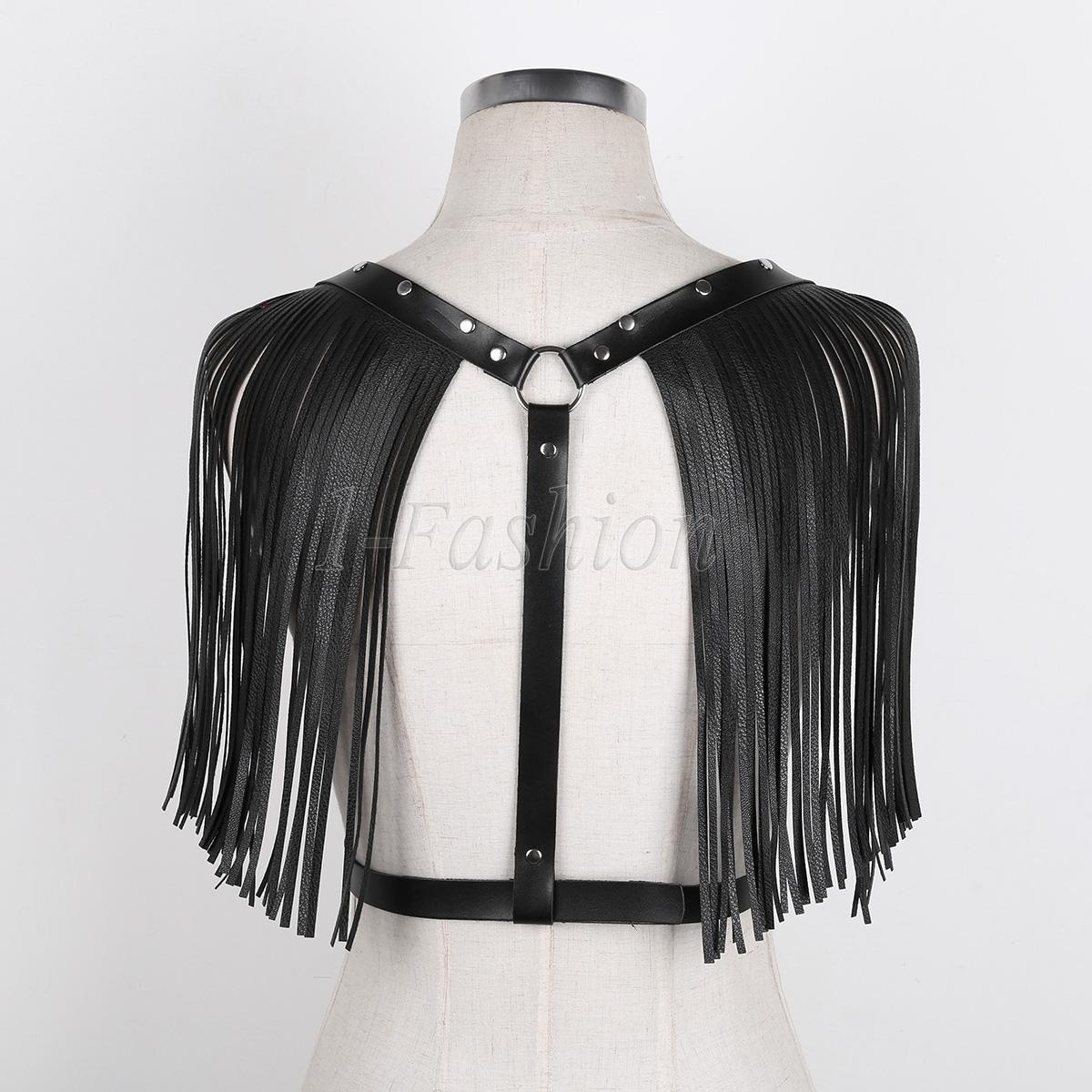 Black Women Goth Lingerie PVC Harness Cupless Cage Bra Strappy Body ...