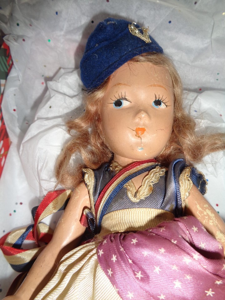 ANTIQUE 1945 VICTORY DOLL-11" COMPOSITION DOLL IN ORIG. CLOTHES-FRAGILE ...