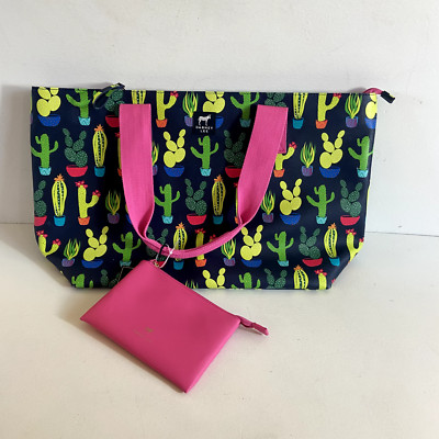 Dabney Lee Large Tote Bag w Removable Pouch Cactus Blue Pink 23" wide ...