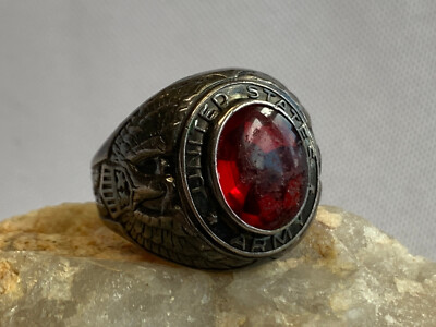 Vtg Sterling Silver United States Army Ring 10.54g Fine Jewelry Sz 8.75 ...