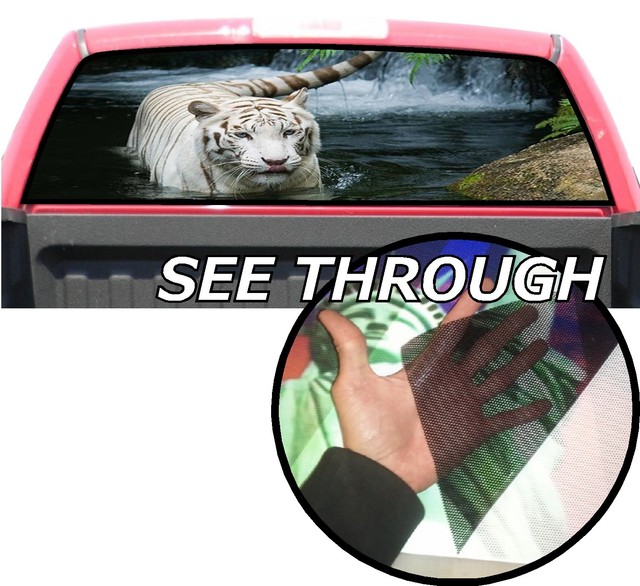 P65 White Tiger Rear Window Tint Graphic Decal Wrap Back Pickup ...