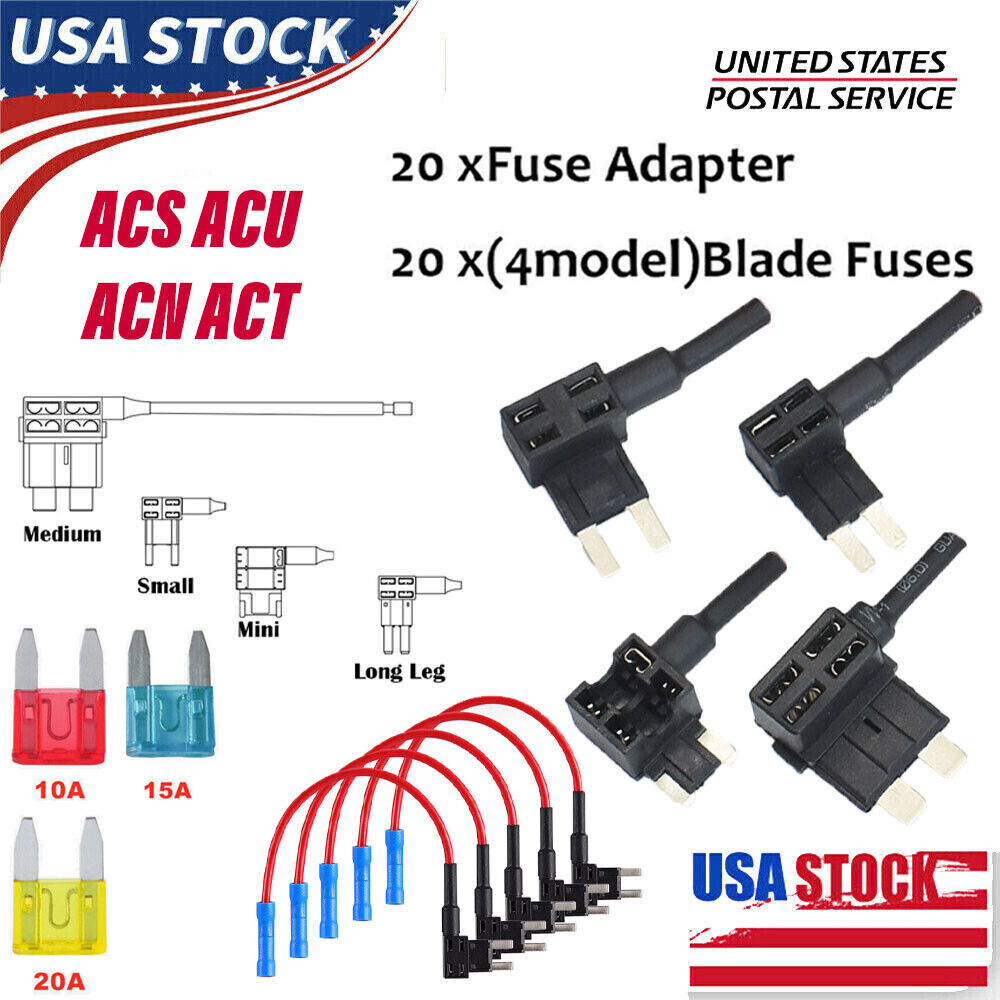 20PCS 10/15/20A Fuse Tap Add-A-Circuit Blade Holder For use With ACS ...