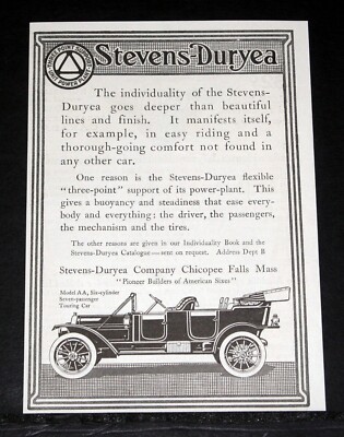 1912 OLD MAGAZINE PRINT AD, STEVENS-DURYEA TOURING MOTOR CARS ...