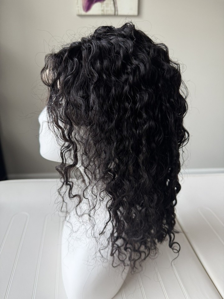 100%Curly Human Hair 13x4 HD Transparent Lace Front Handmade 16 ...