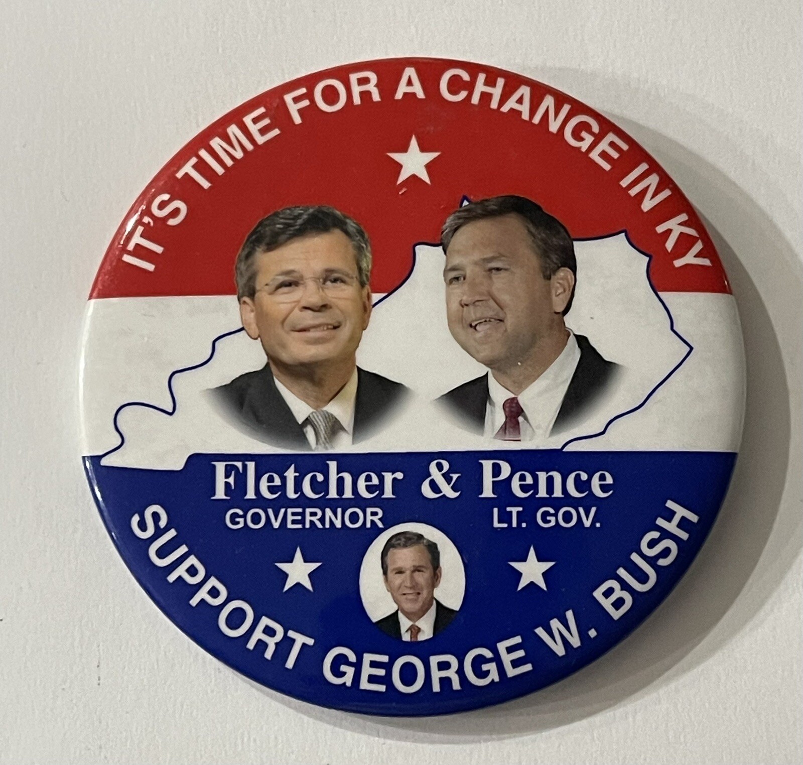 2003 Fletcher & Pence Kentucky Governor Jugate Picture 3 1/2” Cello ...