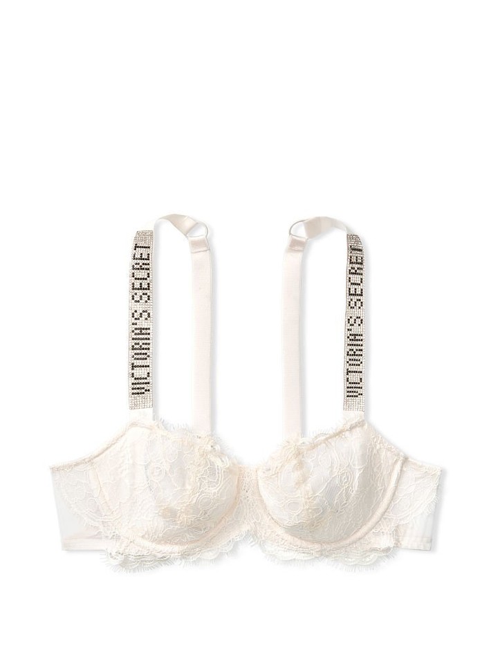 Victoria's Secret Wicked Shine Strap Bra Thong Set Very Sexy Lace White ...