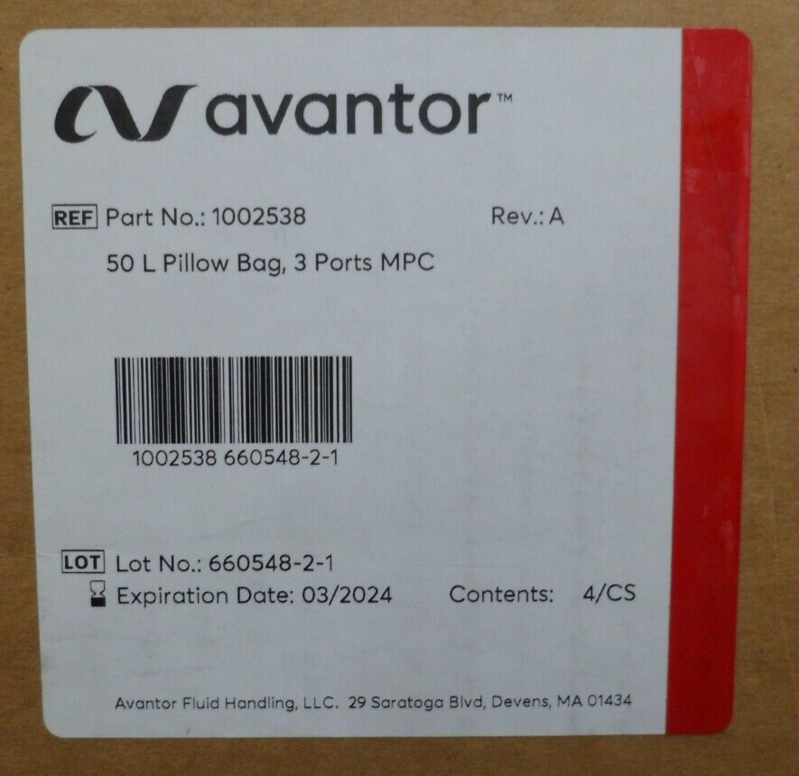 Avantor Part No 1002538 50L Pillow Bag 3 Ports MPC 4/Case Lot of 1 Case | eBay