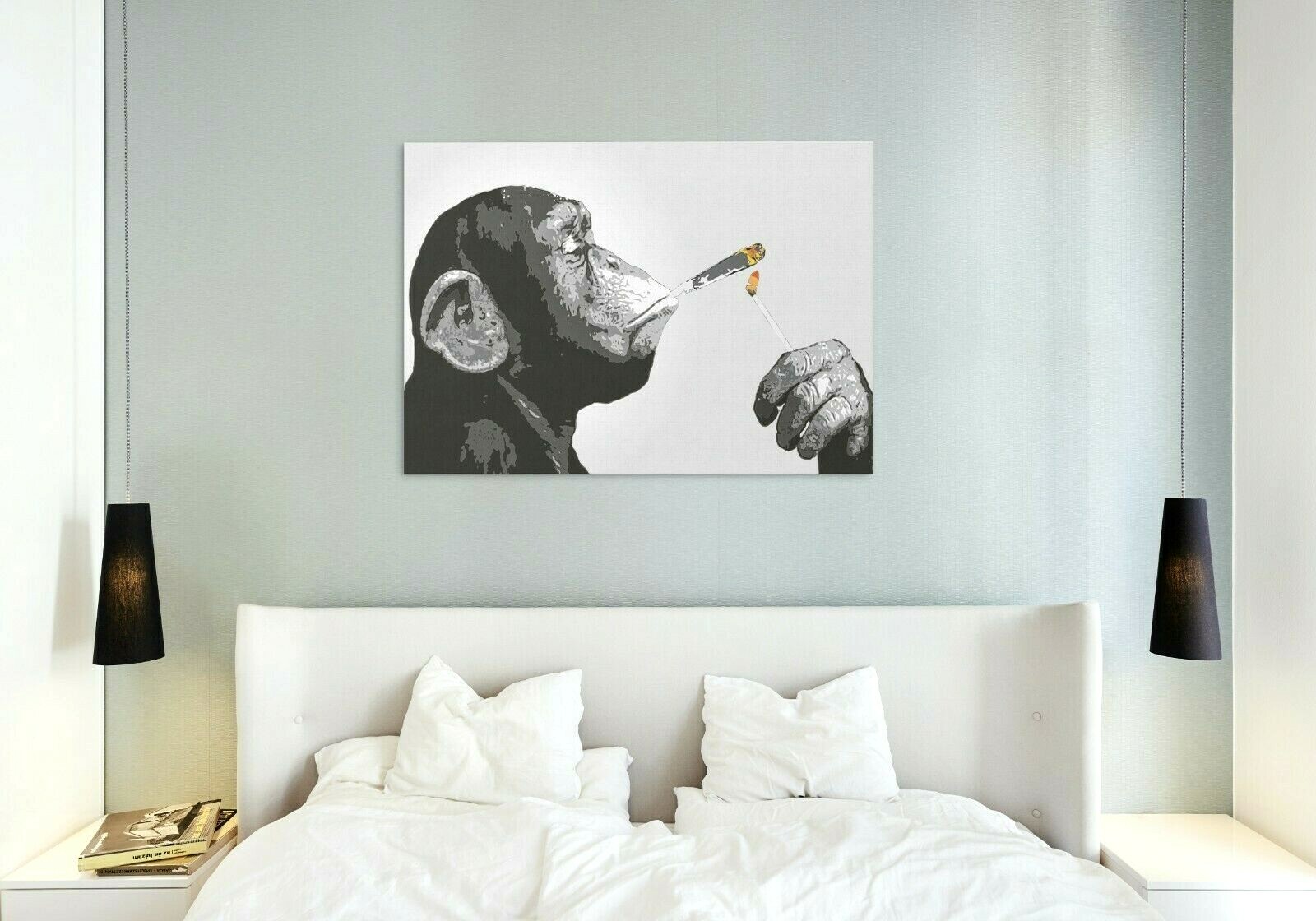 BANKSY MONKEY SMOKING SPLIFF CANVAS PICTURE PRINT WALL ART | eBay UK