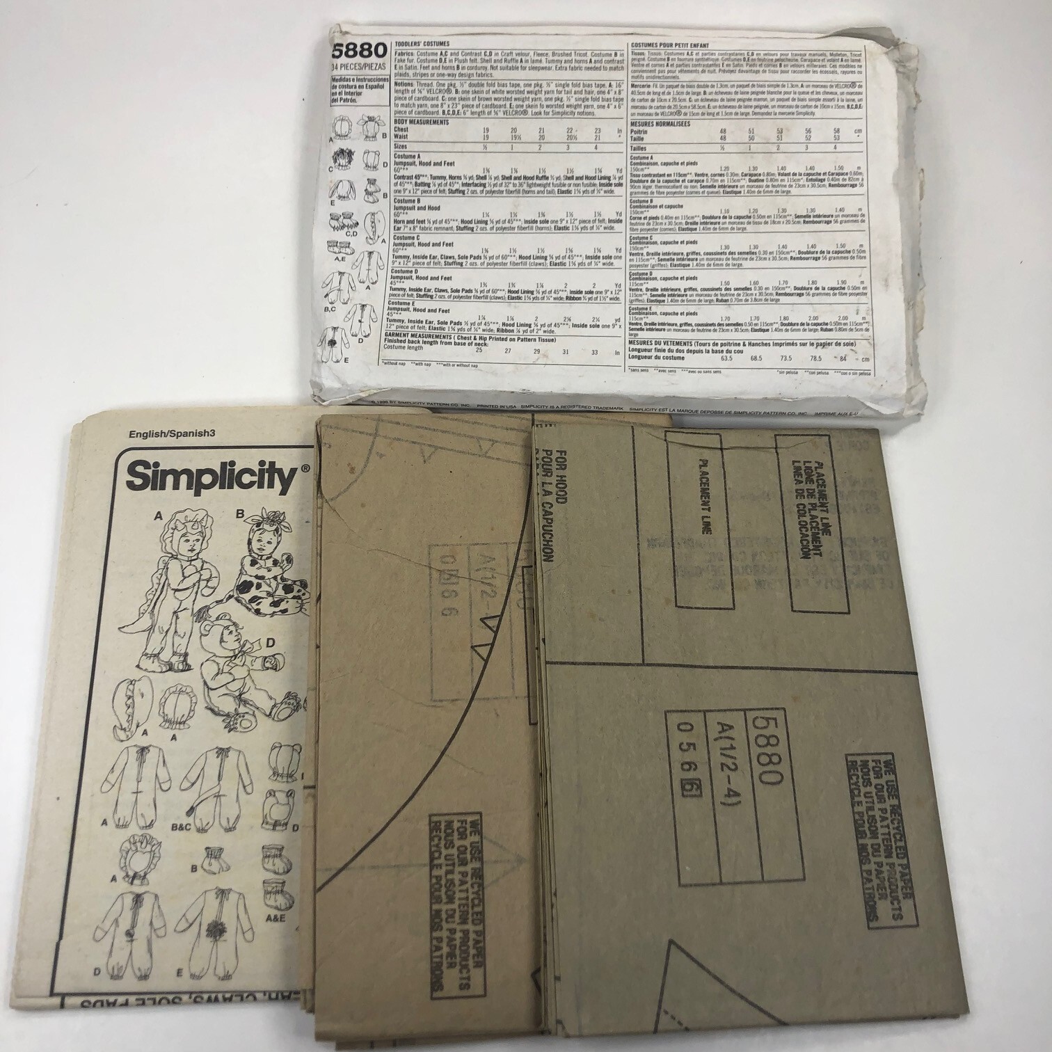 Simplicity 5880 Costumes Cow Lion Bunny Bear Dino Uncut Toddler | eBay