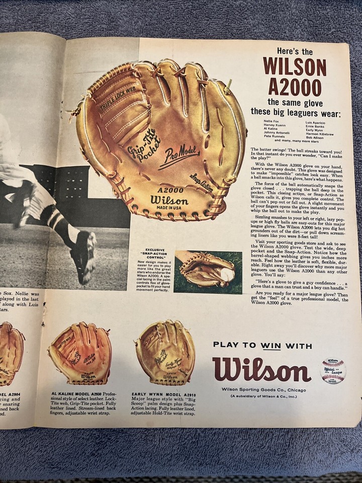 1961 NELLIE FOX - WILSON Baseball Glove Print Ad Advertisement - Lrg 2 ...