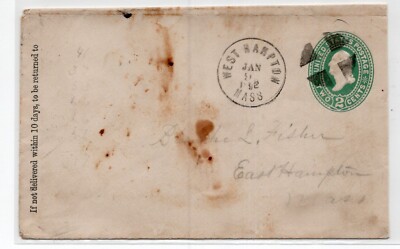 1892 U311 Entire West Hampton MA Postal Stationery Envelope - E Hampton ...