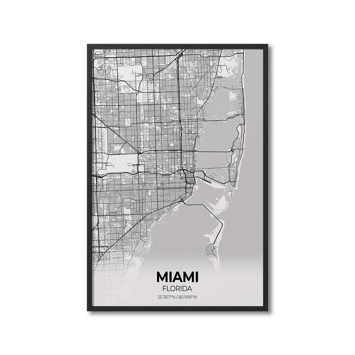 Miami Florida Street Map Miami, Florida City Map (Black & White)"