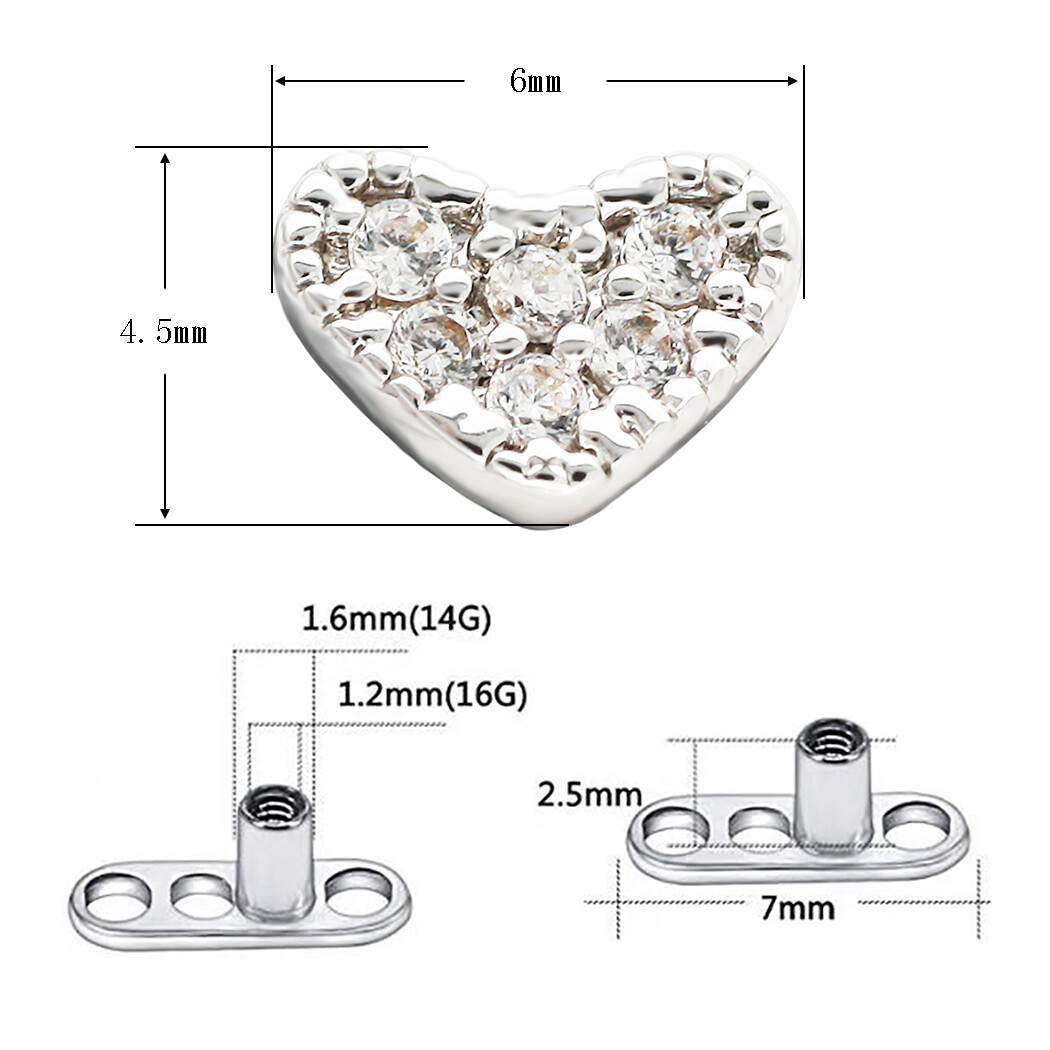 Titanium Dermal Piercing Micro Heart Dermal Anchor Top Skin Diver Body ...