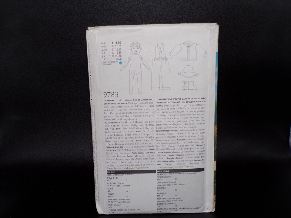 🌼 VOGUE #9783-CUTE "JEREMIAH" 18" FARMER - RANCHER DOLL w/TRANSFER ...