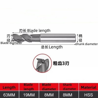 8*8*19*63mm HSS Regular Teeth straight shank 3Fluent end mill 10Pcs | eBay