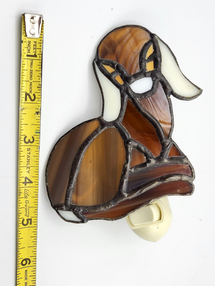Stained Slag Glass Lamb Plug-In Night Light Brown White Works Pre Loved ...