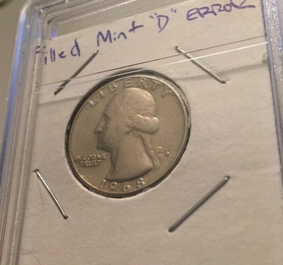 1968 D Washington Quarter Double Die Obverse "Filled In" Mint Mark ...