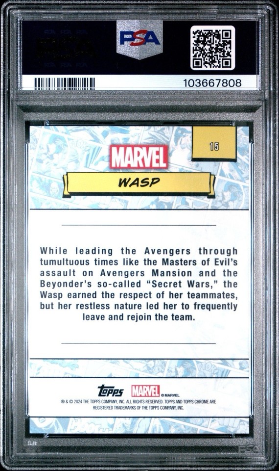 Wasp 2024 Topps Chrome Sapphire Marvel #15 Yellow /75 PSA 10 GEM MINT ...
