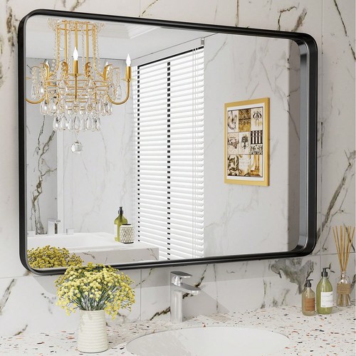 【FBE】30x40" Bathroom Vanity Mirror - Rounded Metal Frame, Wall Hanging ...