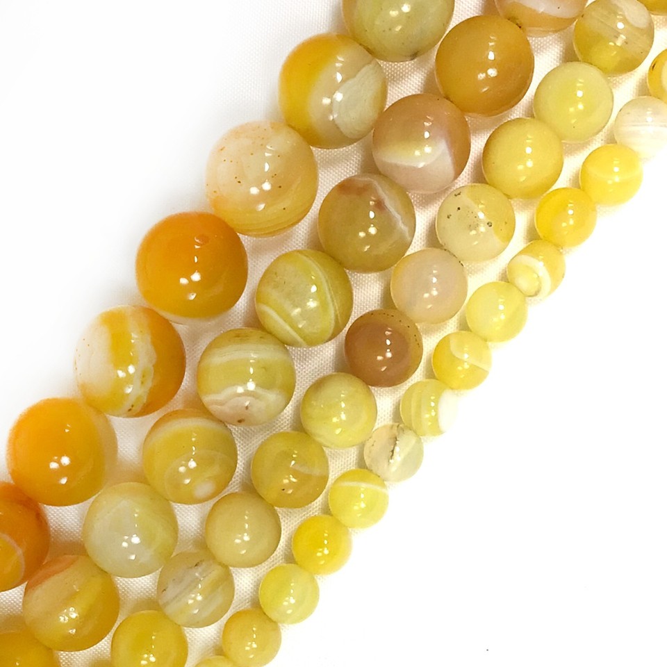 Natural Gold Yellow Stripe Agate Round Bead 15" Jewelry Making Gemstone ...