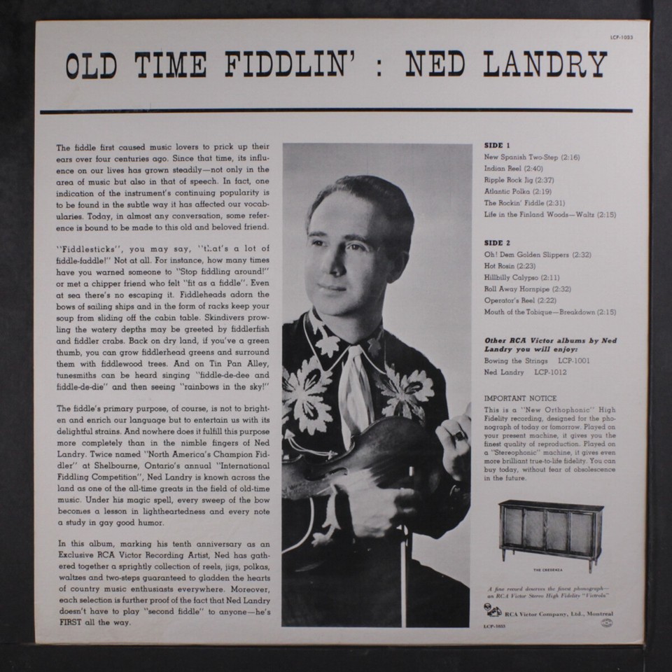 NED LANDRY: old time fiddlin' RCA 12" LP 33 RPM | eBay