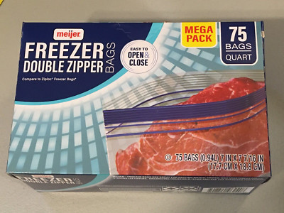 Double Zipper Quart Freezer Storage Food Bags Easy Open-Close Clear 75 ...