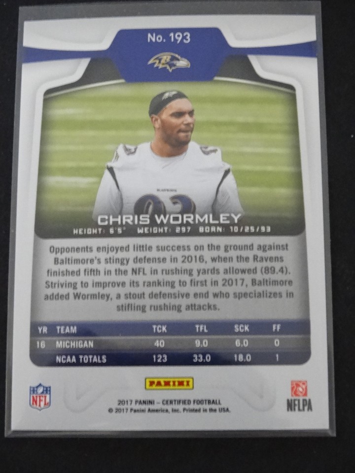 2017 Panini Certified #193 Chris Wormley Baltimore Ravens Football Card ...