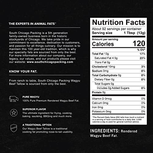 South Chicago Packing Wagyu Beef Tallow 42 Oz Paleo/Keto friendly Cow ...