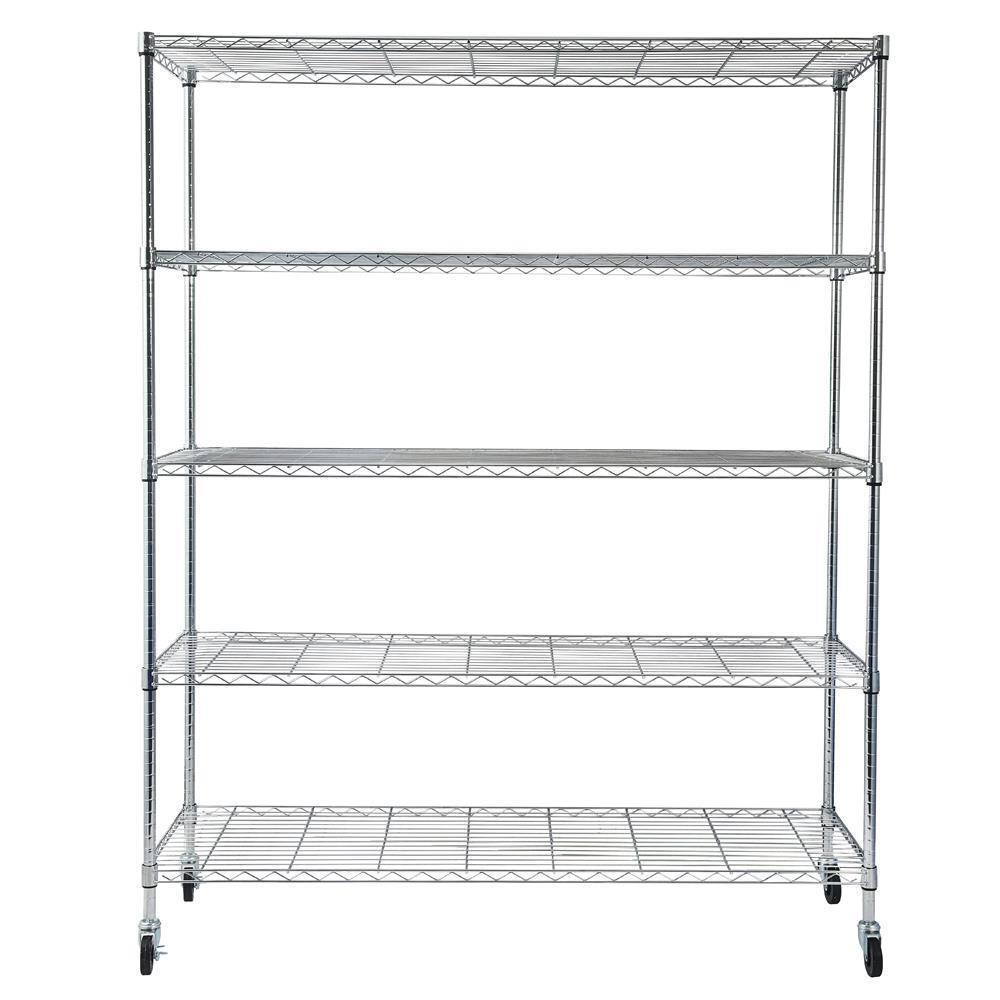 5 Tier Wire Rolling Shelving Unit on Wheels Adjustable Storage Rolling ...