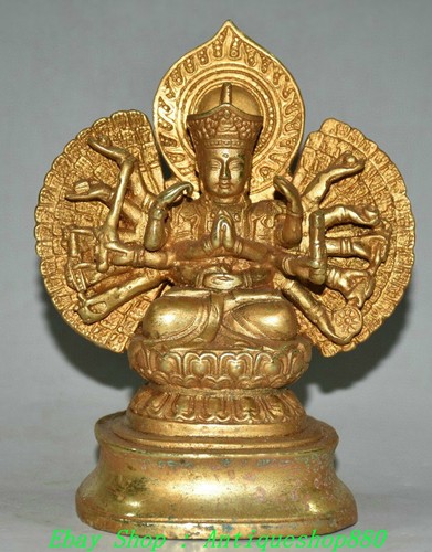 5.1" Old Chinese Dynasty Brass Copper 18 Hands Maha Cundi Mother Buddha ...