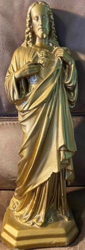 Vtg Sacred Heart Jesus Christ Statue Figure Ceramic Chalk 22" Religious ...