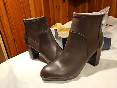 Adrienne Vittadini Women's 9.5 Brown Zip Ankle Bootie Rudd Block Heel ...