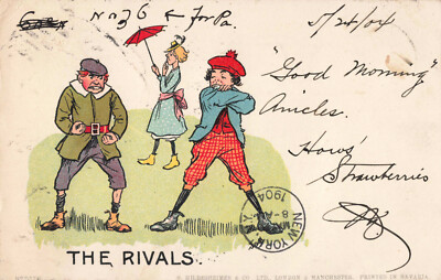 Postcard Humor The Rivals Women Men Standing Ground posted New York NY ...