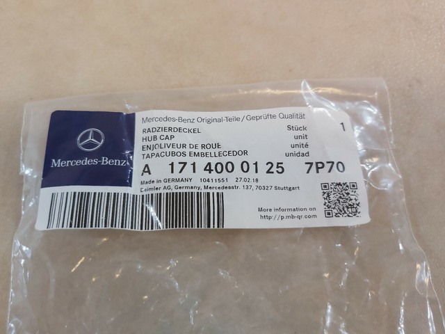 Genuine OEM Mercedes-Benz Wheel Center Cap Set 4 Pcs A1714000125 5337 ...