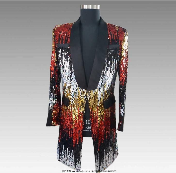 Mens Sequin Colorful Bling Suit Tuxedo Blazer Bar Show Coat Jacket ...