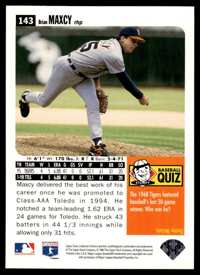 1996 Collector's Choice #143 Brian Maxcy Detroit Tigers | eBay