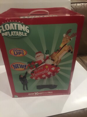 Gemmy Airblown Floating Inflatable Santa Sleigh Reindeer 10 Ft Tall New ...