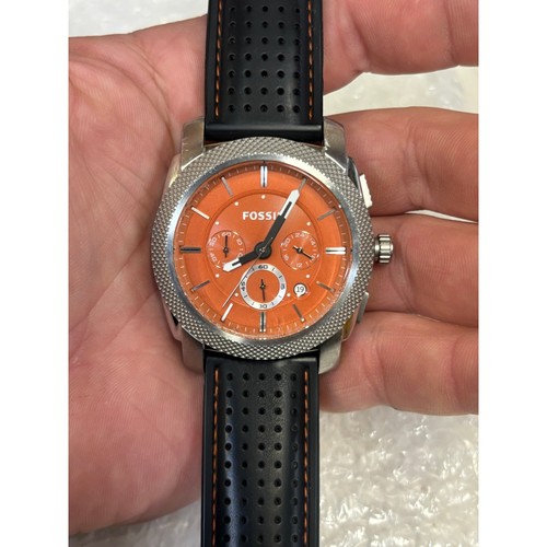 Fossil Machine Orange Dial Men’s Watch! New Battery. | eBay