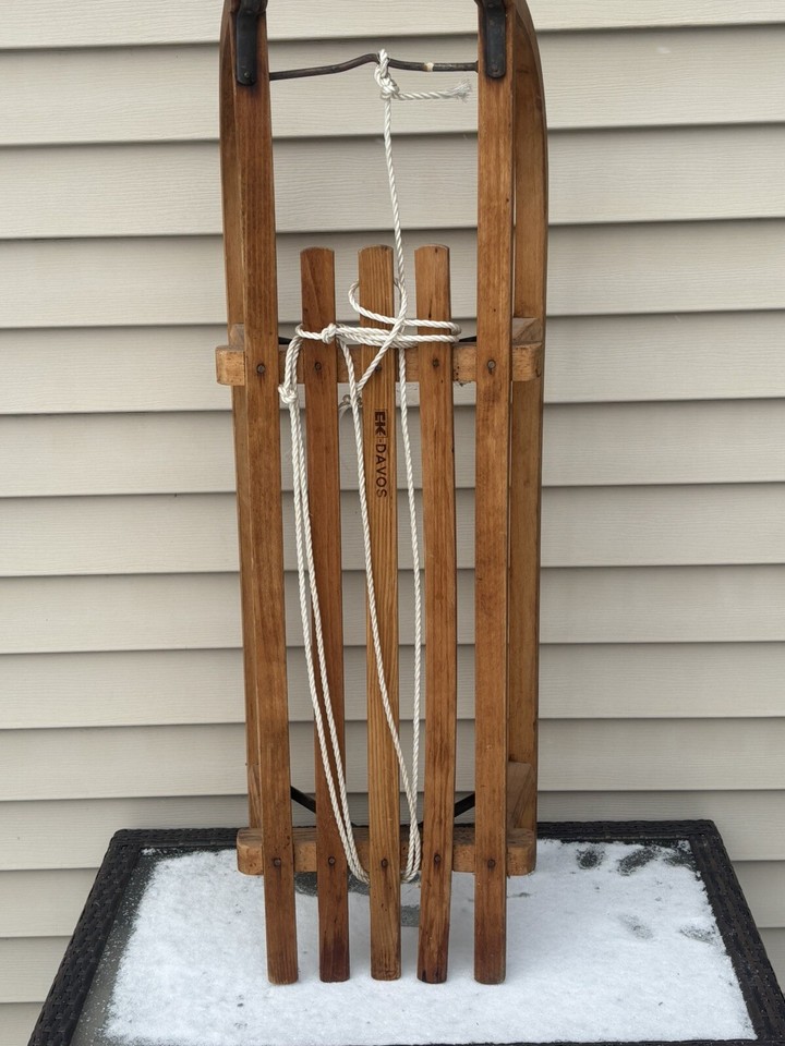 Antique DAVOS Germina Wood Transport Sled with Metal Runners 33" Long ...