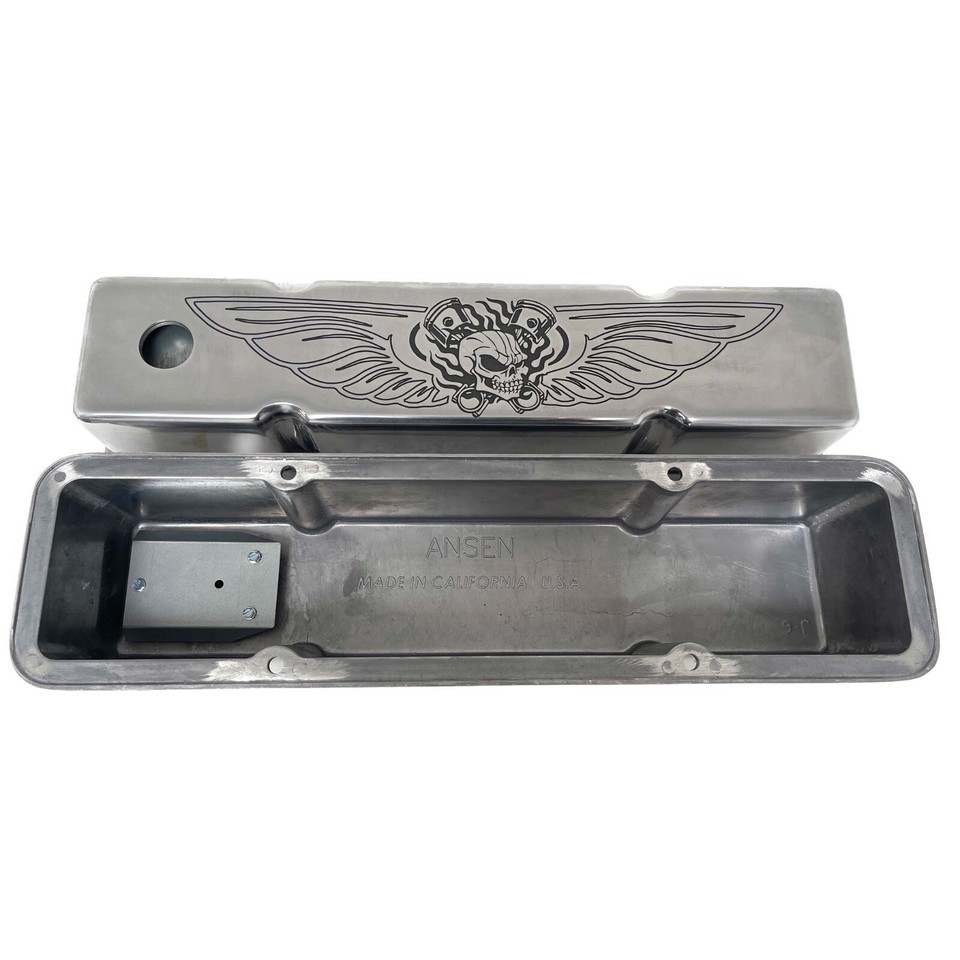 Small Block Chevy Tall Polished Valve Covers - Engraved Skeleton Design ...