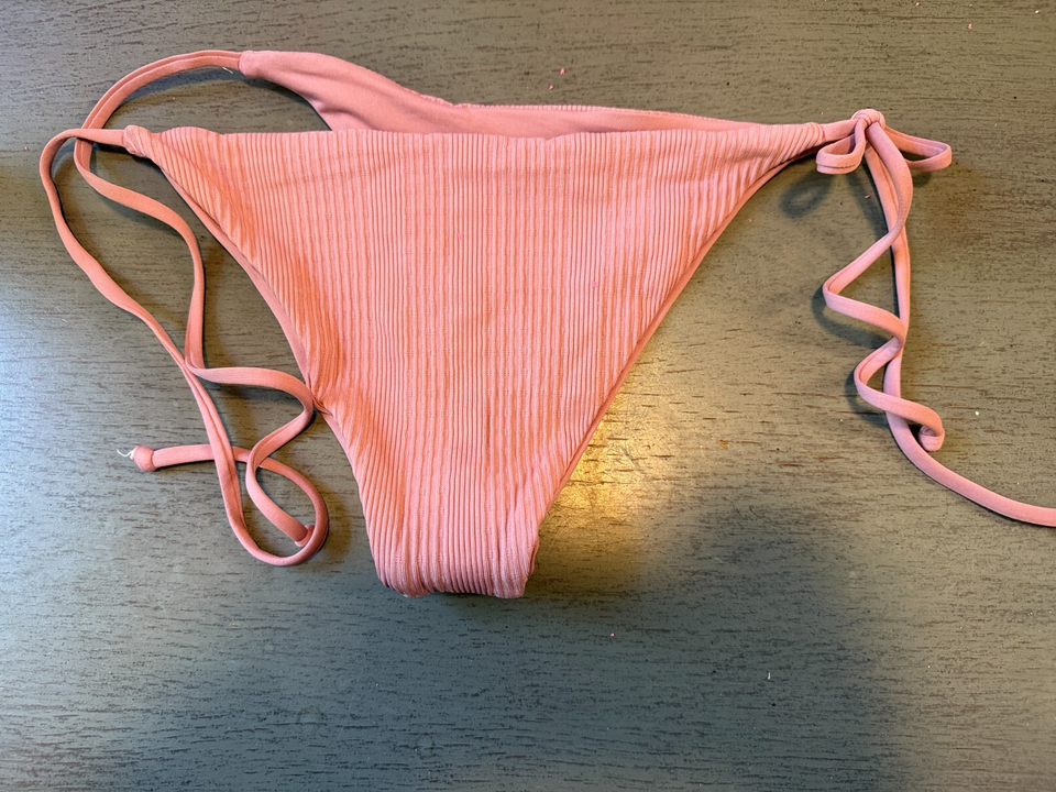 NEW purple ribbed side tie L SPACE lined swimsuit bikini bottom size ...