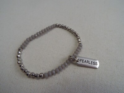 Silvertone Gray Glass Bead FEARLESS Charm Stretch Bracelet (F8) | eBay