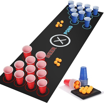 71 × 23in Beer Pong Table Mat, 14 × Beer Pong Balls, 24 × Reusable ...