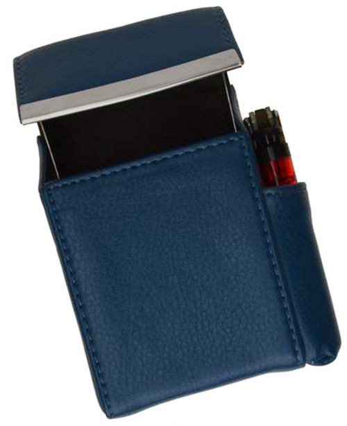 Blue Cigarette Hard Case Leather Flip Top Lighter Holder Men Women 100 ...