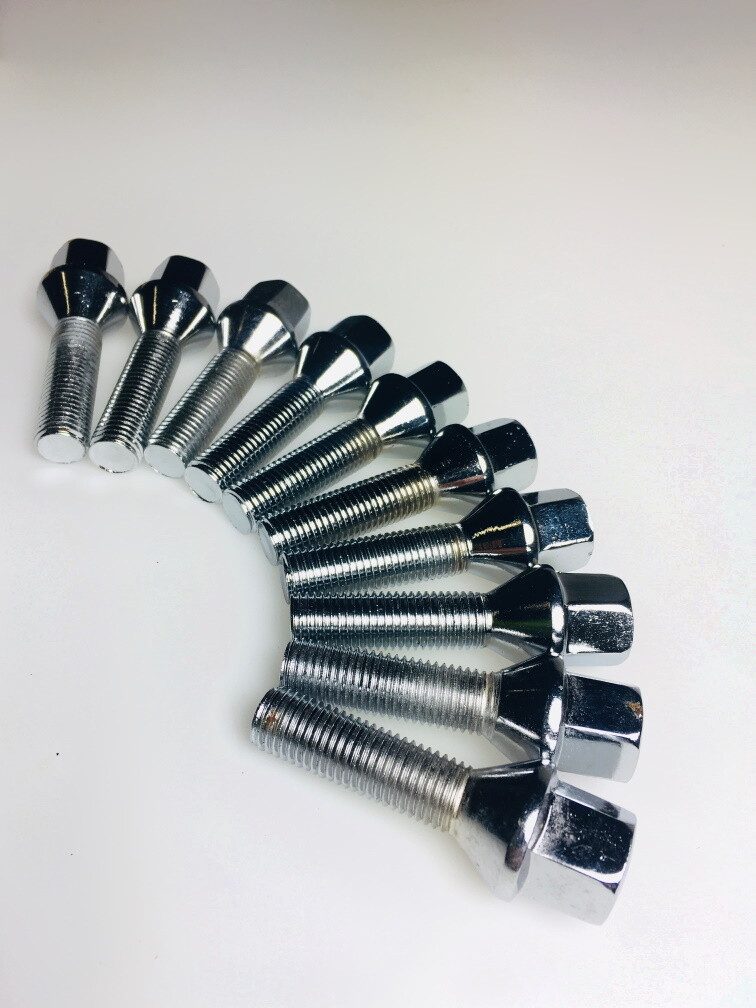 EXTENDED CHROME WHEEL BOLTS 10 pc BOLT SET 33mm SHANK 12x1.5 CONICAL ...