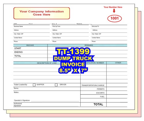DUMP TRUCK INVOICE CUSTOM PRINTED 2 or 3 Part Carbonless | eBay