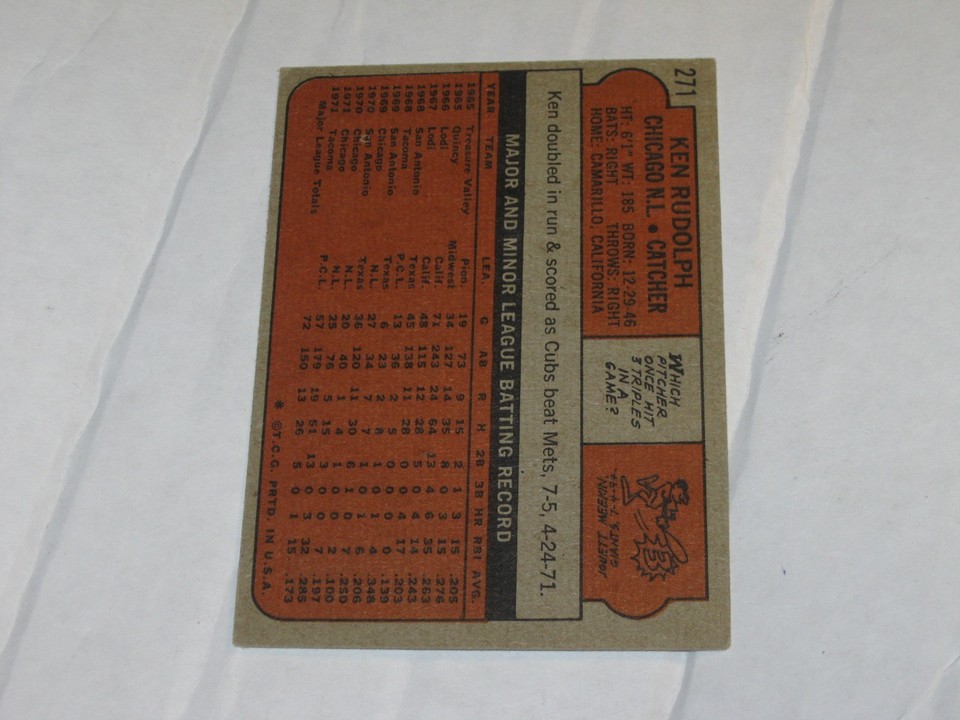 Ken Rudolph Autographed Baseball Card 1972 topps | eBay