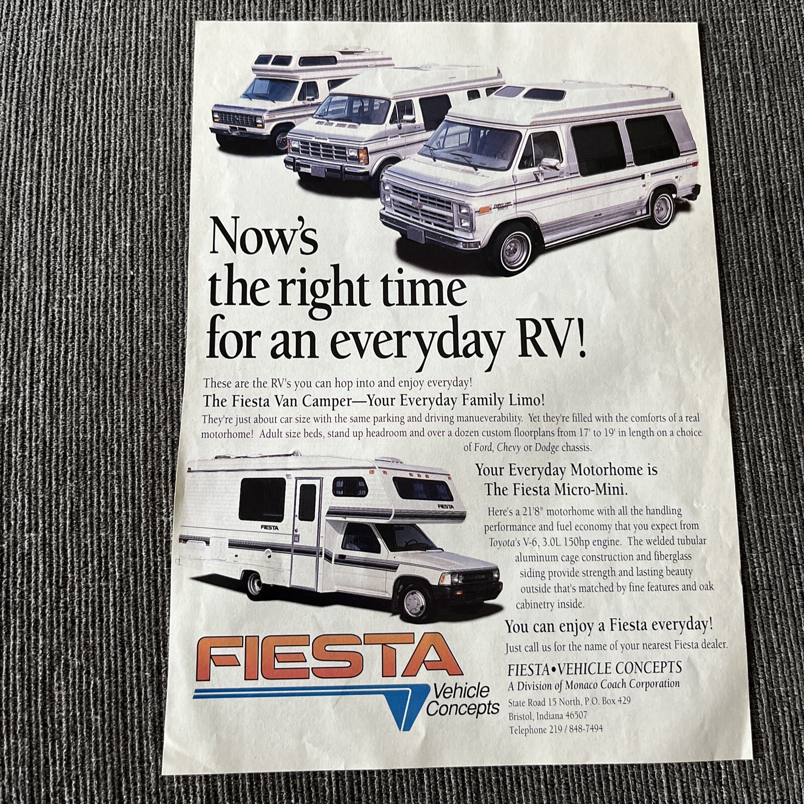 Fiesta Motorhome Van Camper Print Ad Toyota Ford Dodge Chevrolet RV ...